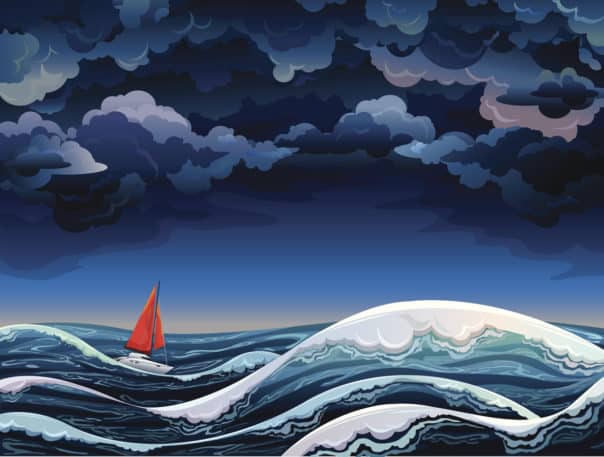 Red sailboat and stormy sky - The TRADE