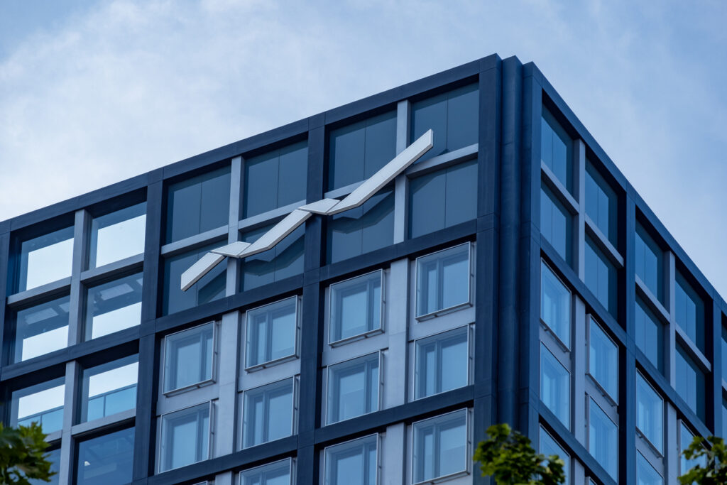 modern building facade with The Cube logo, Deutsche Börse Group ...