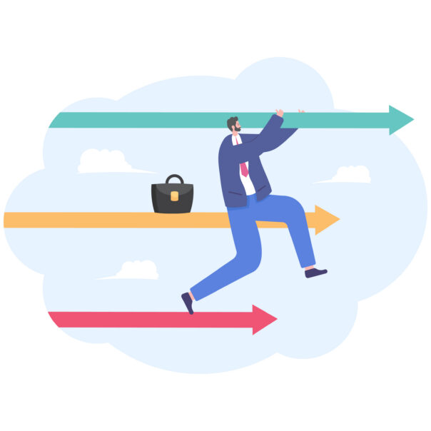 Illustration of a businessman or manager. Career ladder. A man in a ...