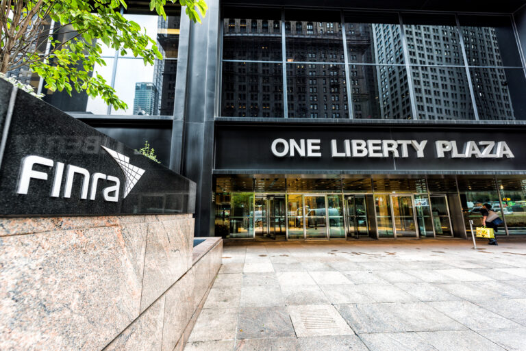 Sign on the building of Financial Industry Regulatory Authority, or ...